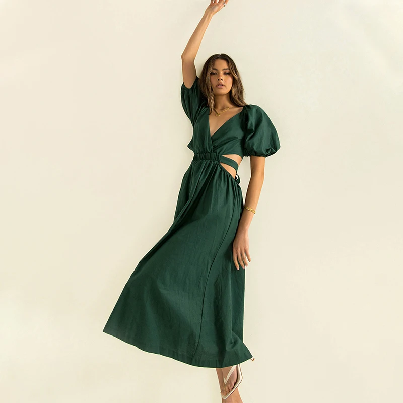 Shop Our Holidays Solid Emerald Green Color Women 100% Linen Dress ...