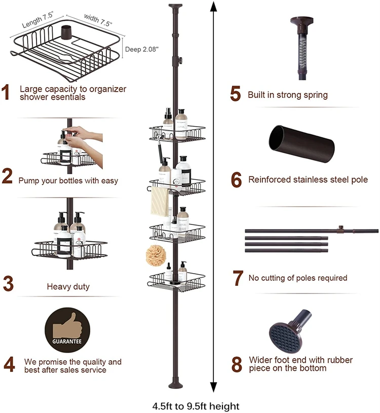 Telescopic Metal Corner Shelves Shower Rack Multi-layer Triangle Height ...
