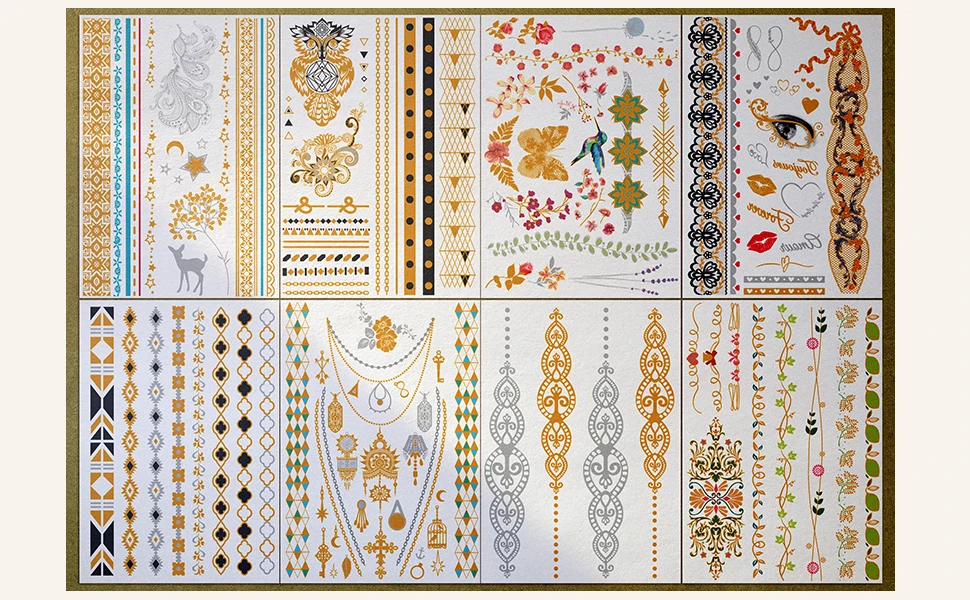 Factory Custom Metallic Gold Silver Henna Temporary Tattoos Foil Henna ...