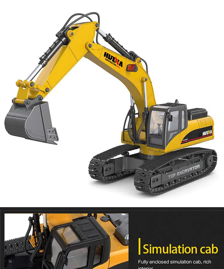 Huina 1580 1 14 Scale Smoke Professional Zinc Metal Heavy Led Lights Electric Rc Excavator Toy ...