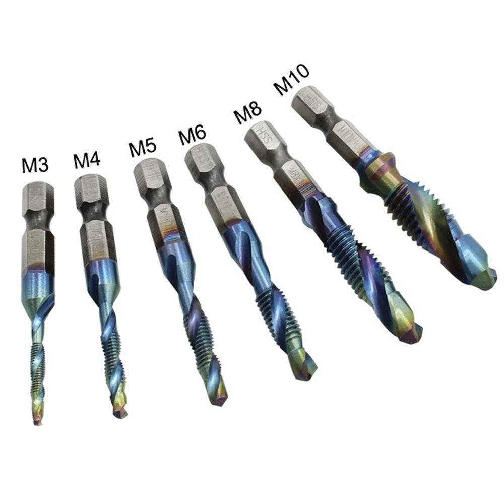 Metric Thread Tap Drill Bits Set Titanium Plated HSS Screw Thread Bit ...