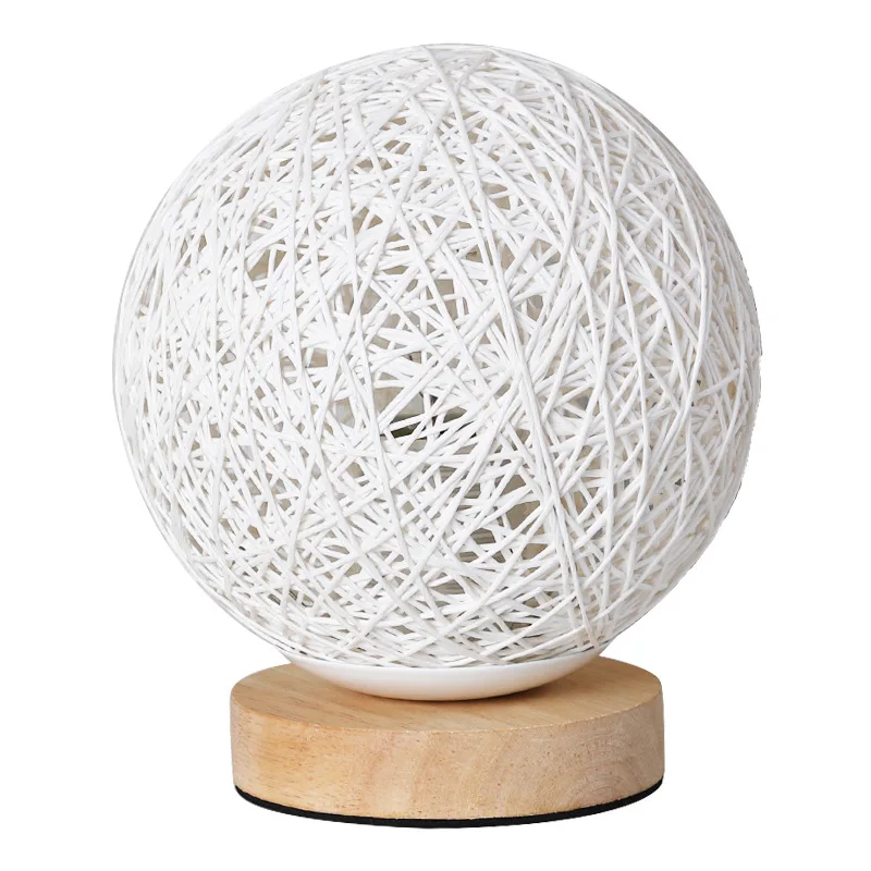 Hot Modern Simple Solid Wood Rattan Ball Bedside Light Bedroom ...
