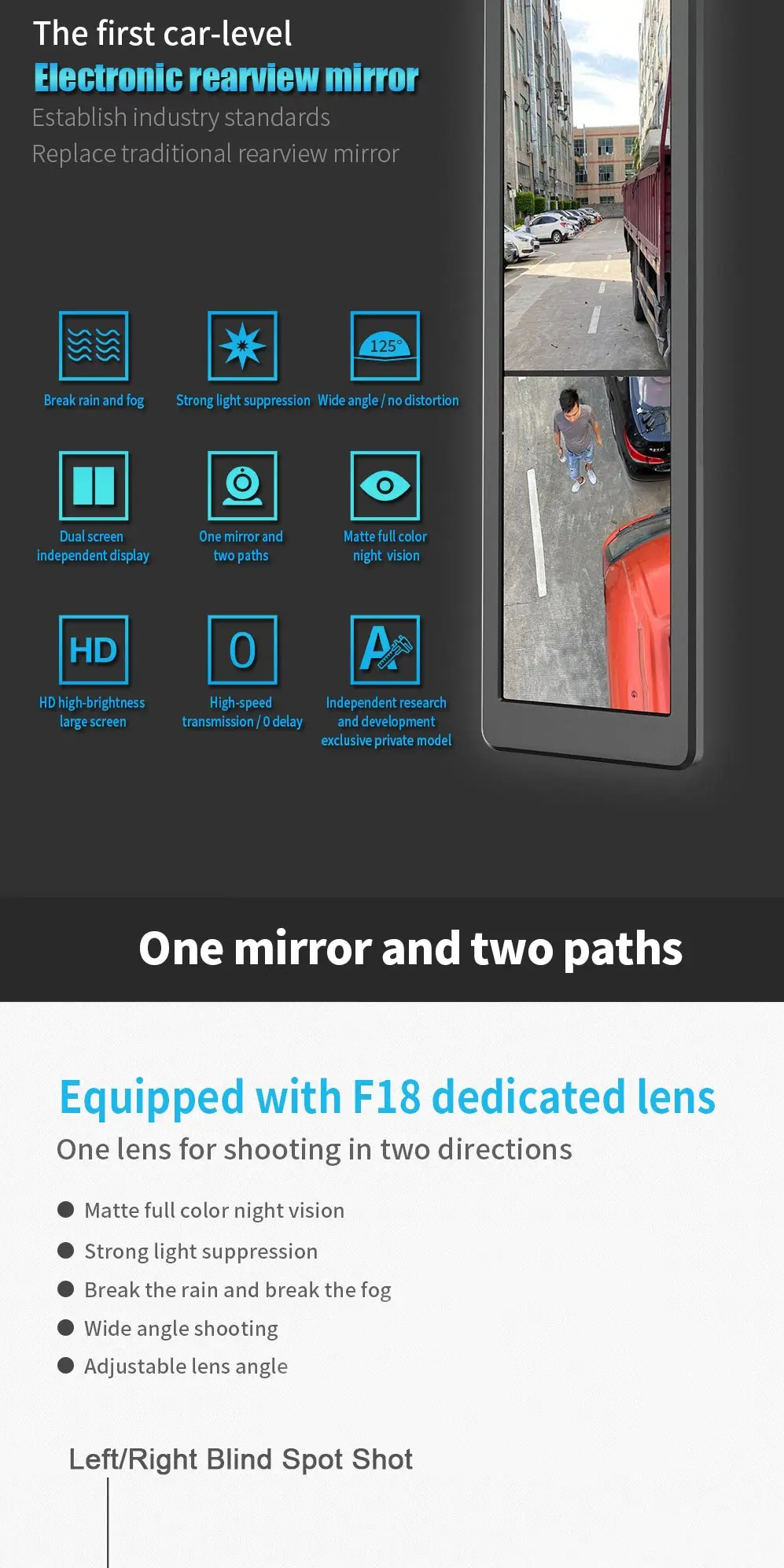 Vertical Split 15.88 Inch Side View Electric Mirror 1080P DVR Recorder ...