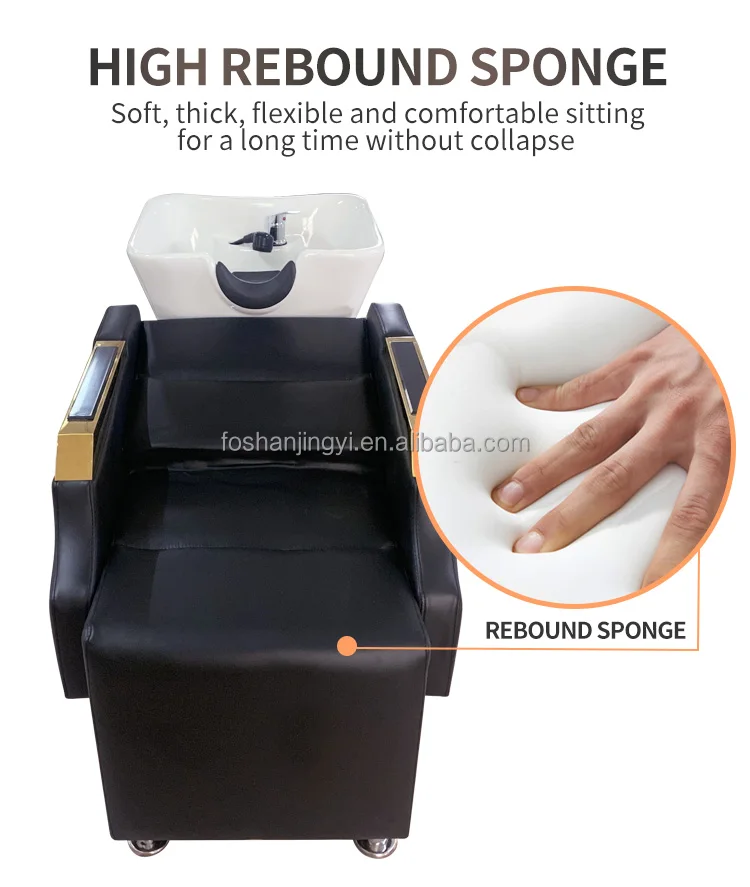 Modern Black Leather Moder Design Shampoo Chairs Gold Metal Handle ...