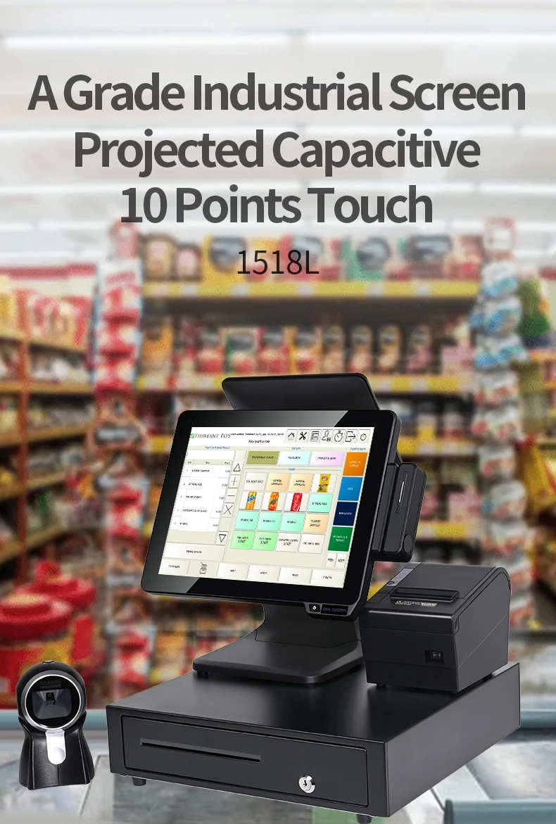 Supermarket 15Inch 9.7 Inch Dual Screen Point of Sale All in One Pos ...