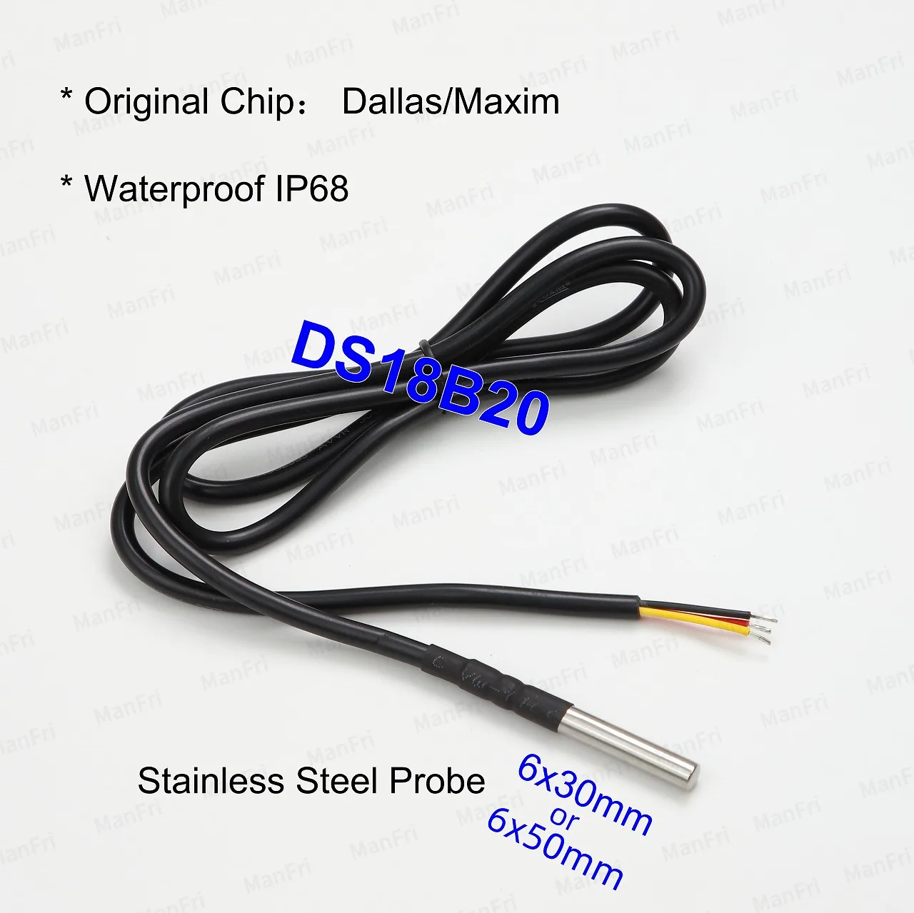 High Quality DS18B20 Temperature Probe Sensor IP68 Waterproof Original Maxim/Dallas With OD6 ...