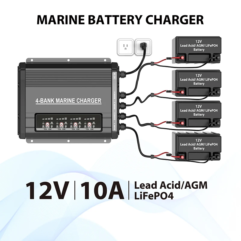 12v 10a Onboard Battery Charger,4-bank,For Marine Lithium(lifepo4),Agm ...