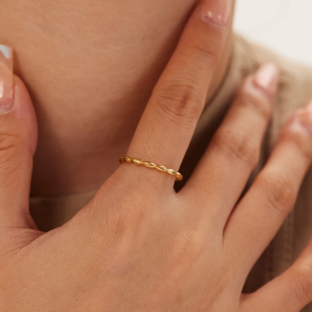 No Fading Jewelry 18k Stainless Steel Dainty Stacked Ring Spot Oval ...