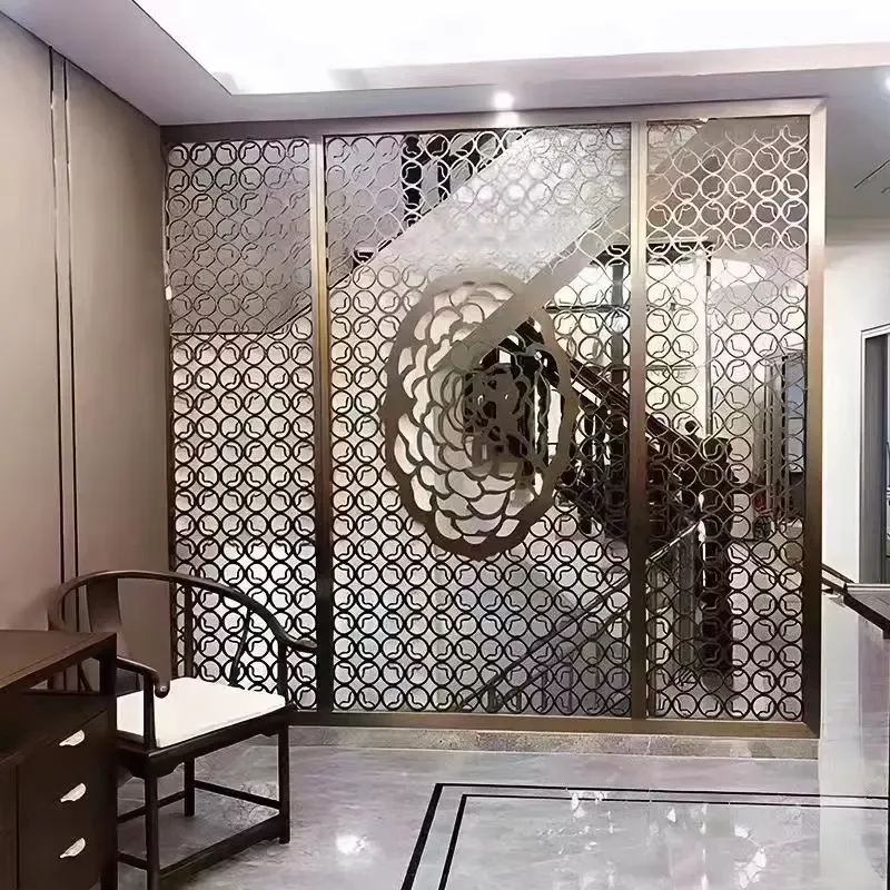 Lobby Gold Metal Room Divider Partition screen stainless steel panel ...