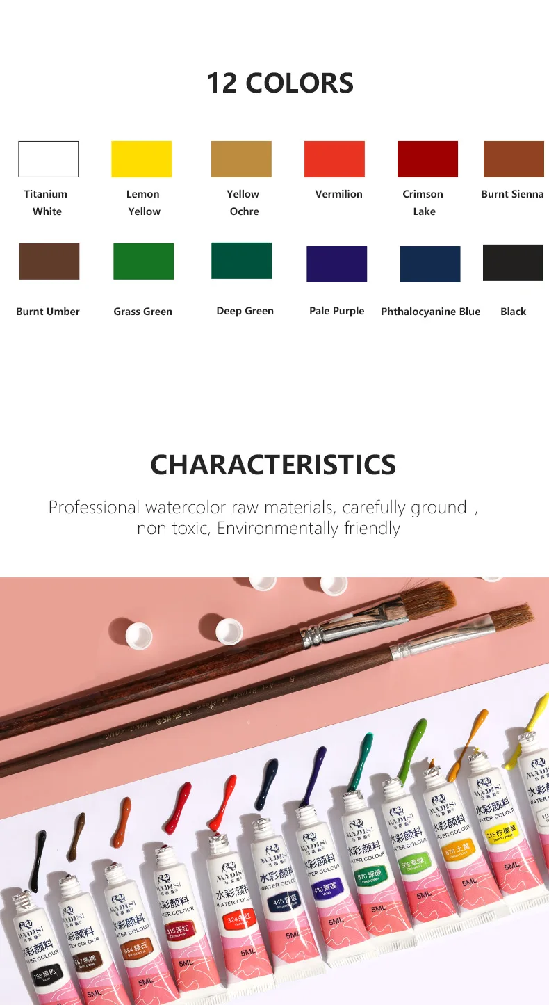 Watercolor Paint Tube With Water Brush Pen 5ml Paper Watercolor Tube ...