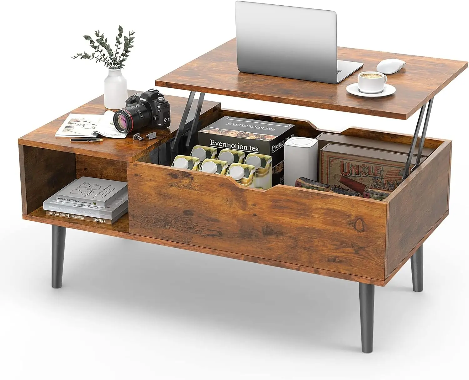 Brown Coffee Table Living Room Lift Coffee Table Small Raised Wooden ...