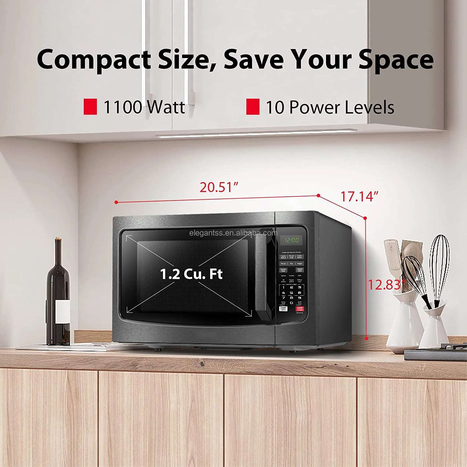 120V, 1000W Microwave with Push Button Controls - Wanhui