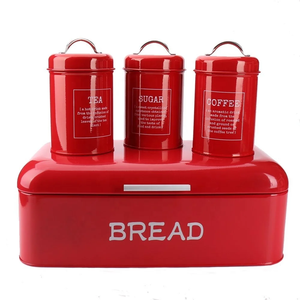 Metal Kitchen Storage Canisters Tin Set Tea Sugar Coffee Jar Home ...