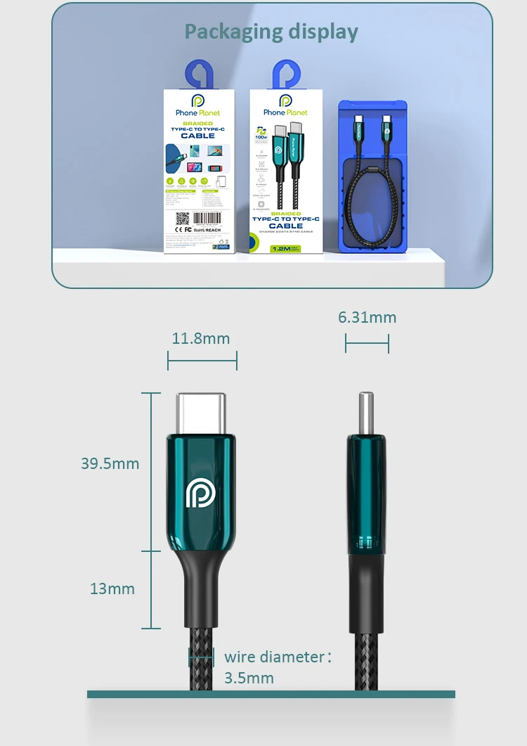 Phone Planet New Arrived 60w 100w Usb C Cables For Android 1.2m 2m Type ...