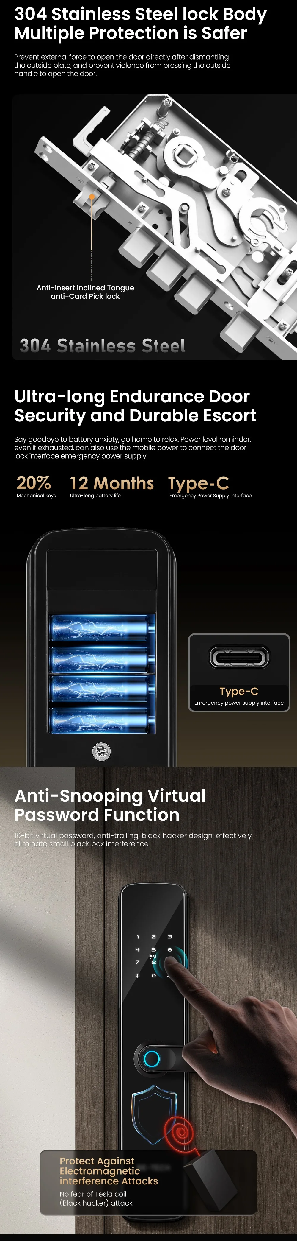 With Key Intelligent Door Lock Door Password Lock Digital Electronic ...