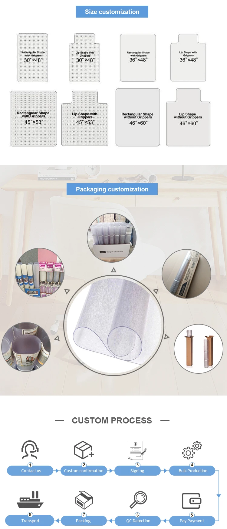 Custom Folding PVC Chair Protect Mat Clear No Pile Chair Mat for Home ...