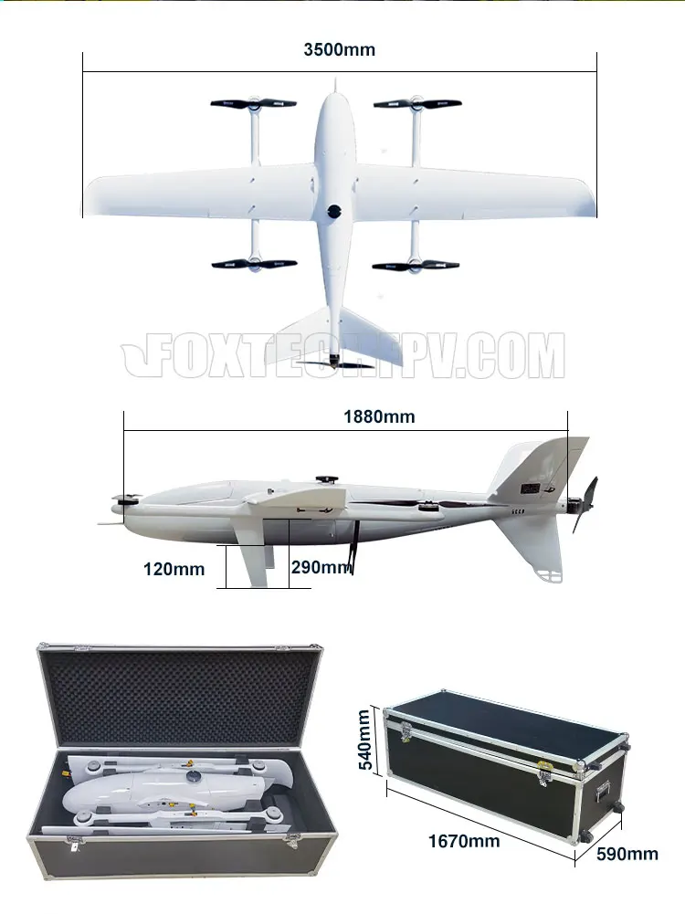 Foxtech Ayk-350 Pe Vtol Surveillance Drone Long Range Night Vision ...