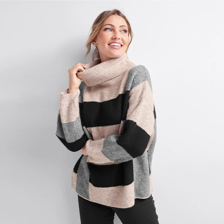 Custom Color Block Wool Women's Sweater Winter Women Fashion Turtle ...