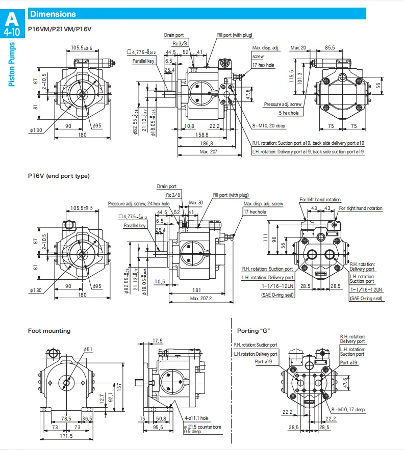 ケイキトキメックF11-P16VMR-10-CMC-20-S121 P16V-RSG-11 S246-J油圧ピストンポンプP16VMR-10 ...