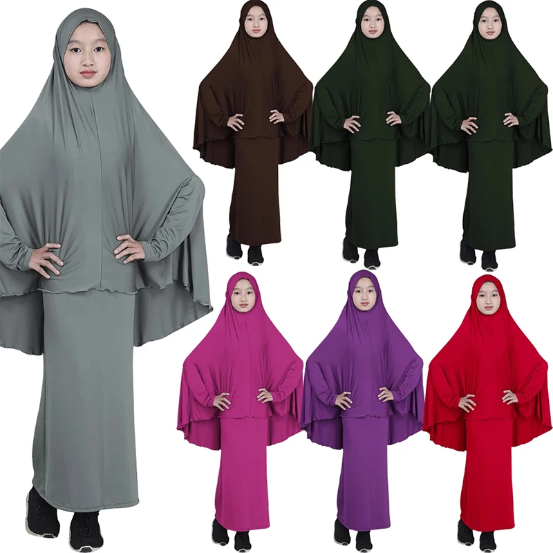 2024 Eid Ramadan Kids Islamic Prayer Clothes 2pcs Set Muslim Kids Girls ...