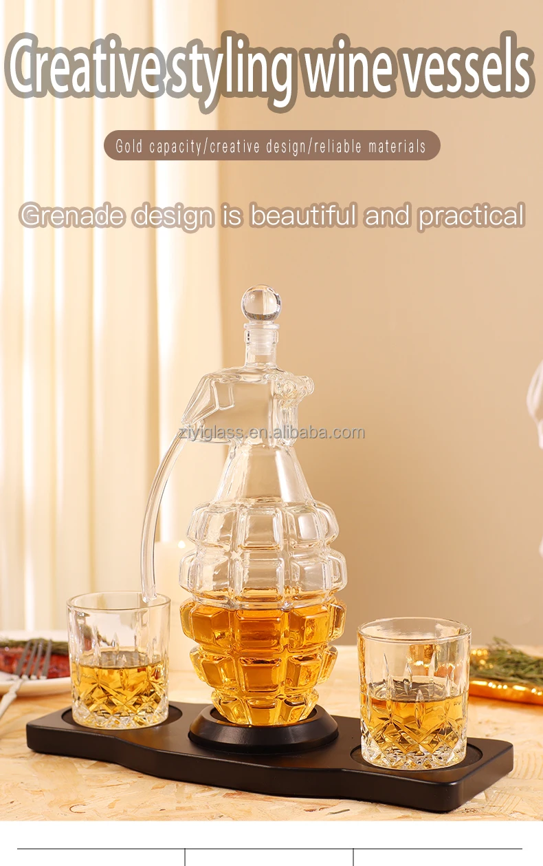 920ml High Borosilicate Glass Grenade Shape Whiskey Decanter Set with 2 ...