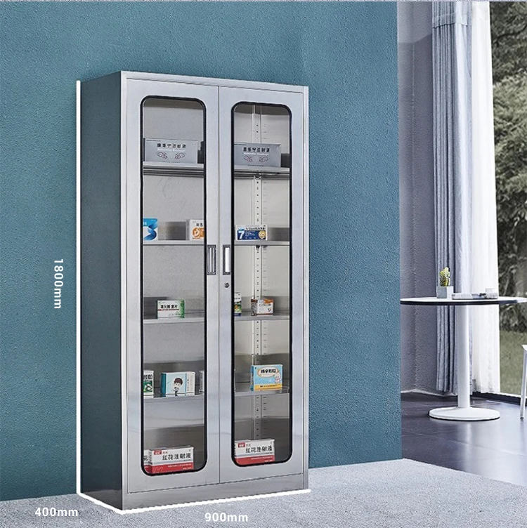 Stainless Steel File Cabinet Glass Medical Hospital Instrument Cupboard ...