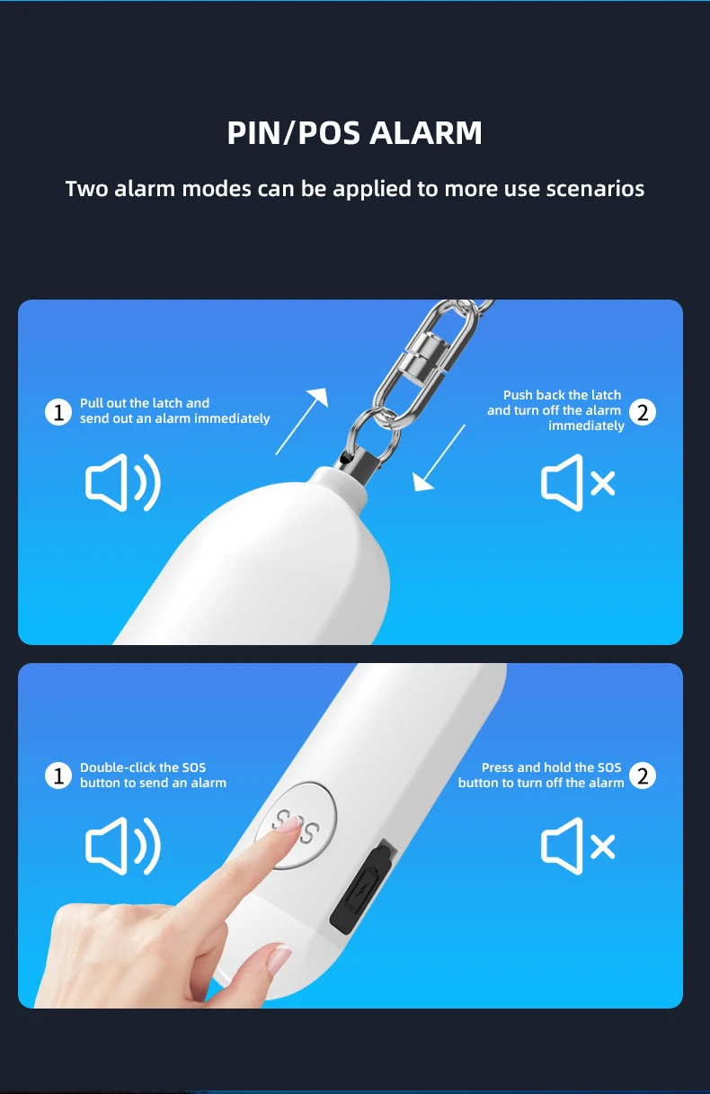 Personal Self-defense Alarm Keychain Usb Rechargeable Led Sos Light ...