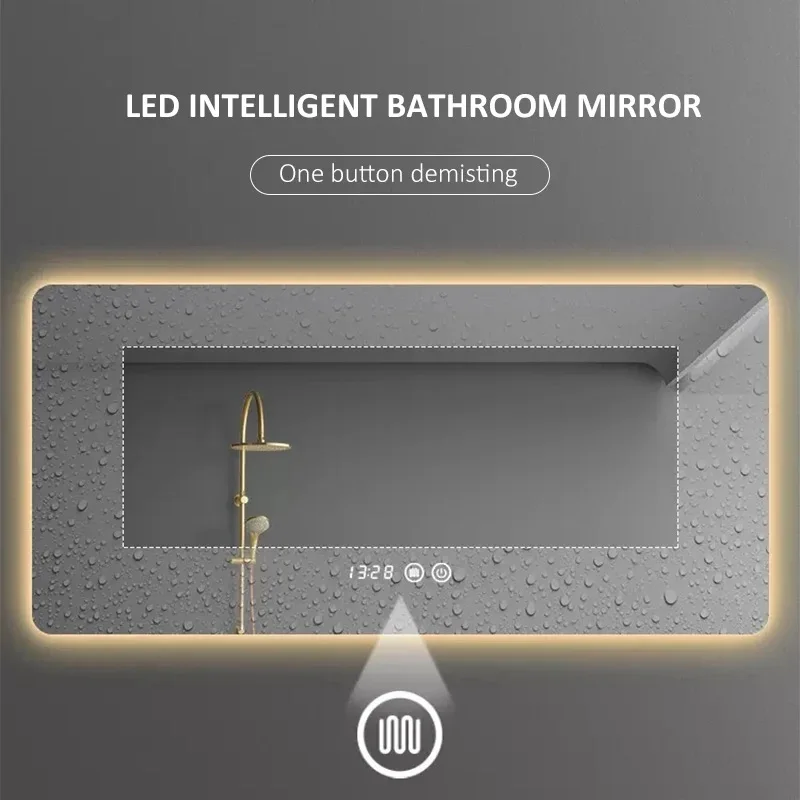 Modern Style Rectangular Time Display Mirror Bathroom Customized Led ...