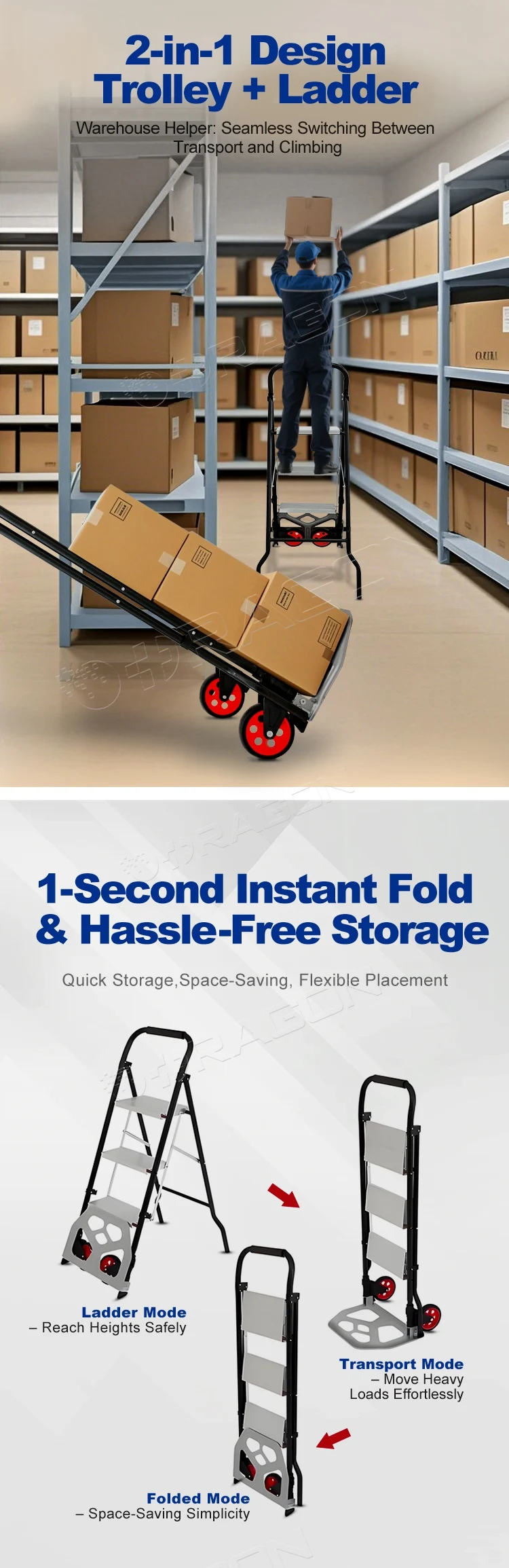 Multifunctional Ladder Hand Cart Folding Grocery Trolley Ladder Cart ...