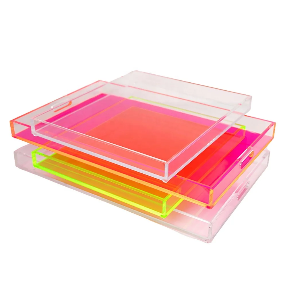 Neon Color Acrylic Tray Clear Acrylic Serving Trays With Handles Square ...