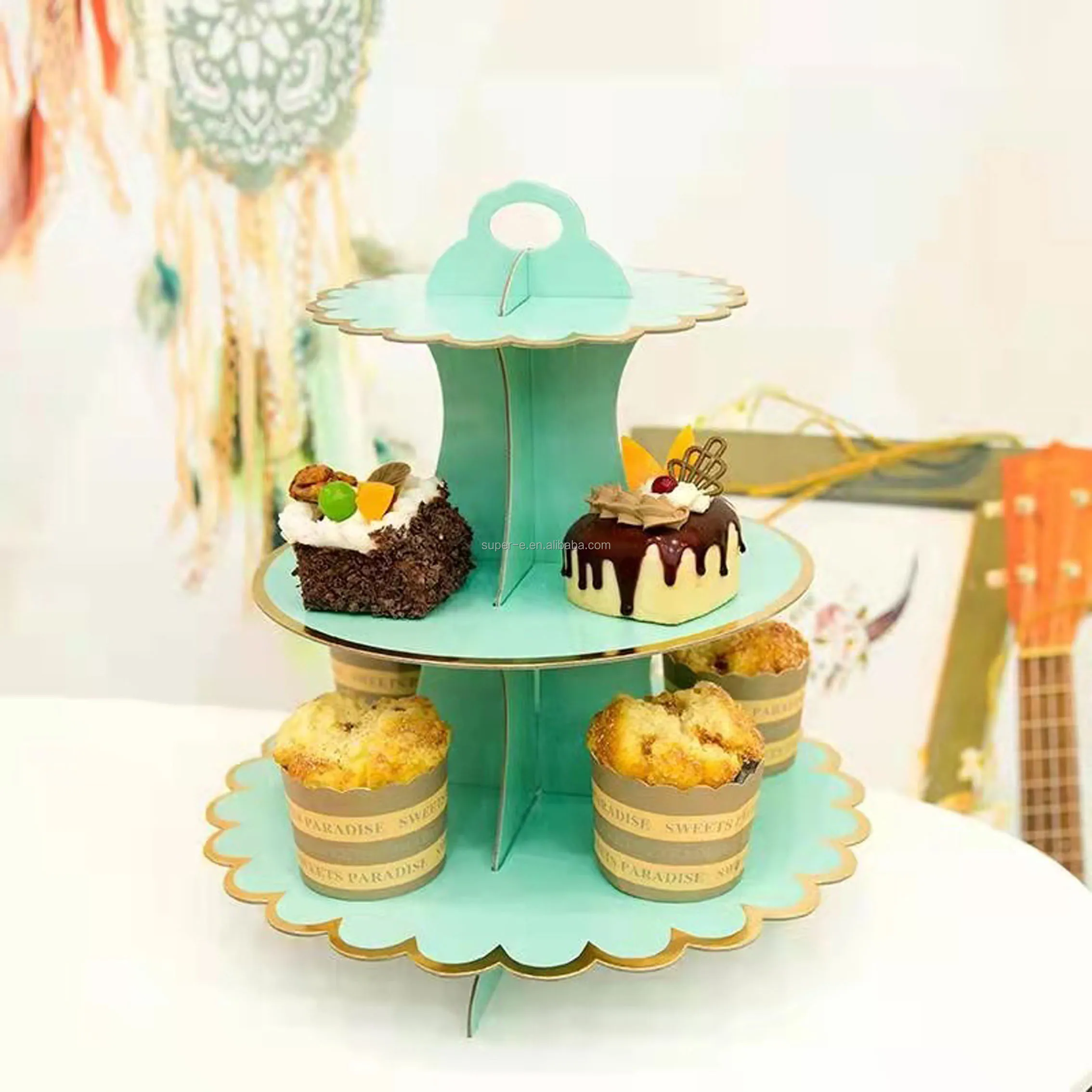 1 Set 3layer Round Cardboard Cupcake Desserts Stands Display Wedding ...
