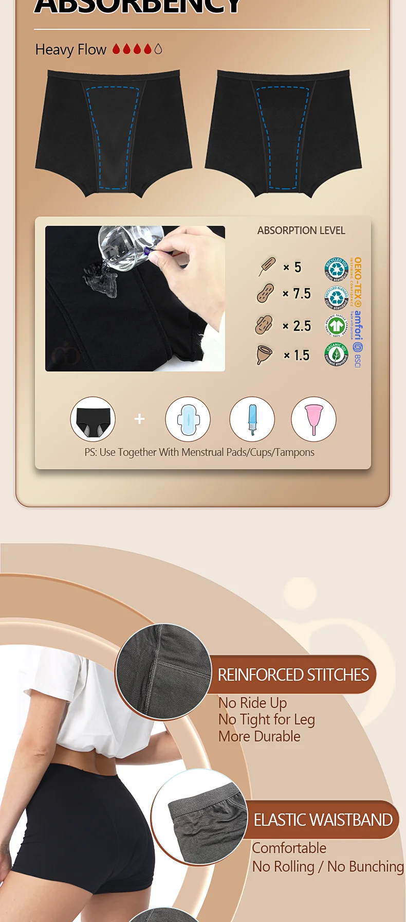 RTS 4 Layers 120ml Bladder Leakproof Culotte Menstruelle Night Shorts Boxer Knickers Menstrual ...
