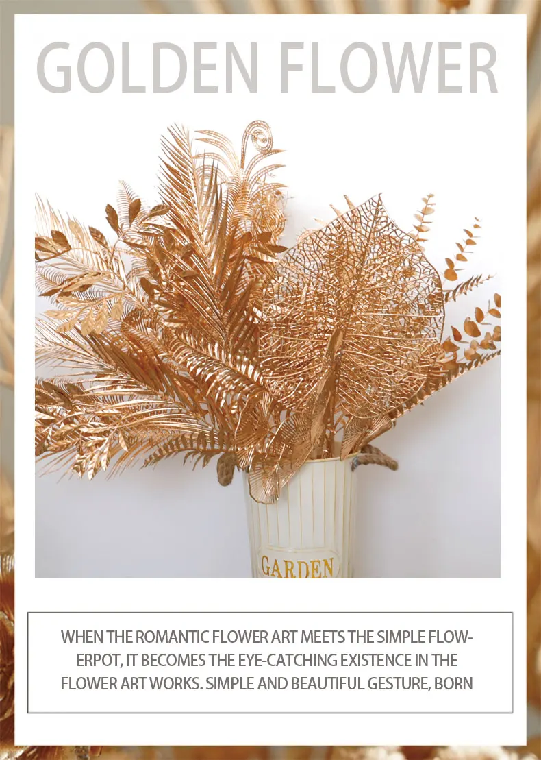 Wholesale Wedding Home Decor Plastic Golden Palm Orchid Eucalyptus ...
