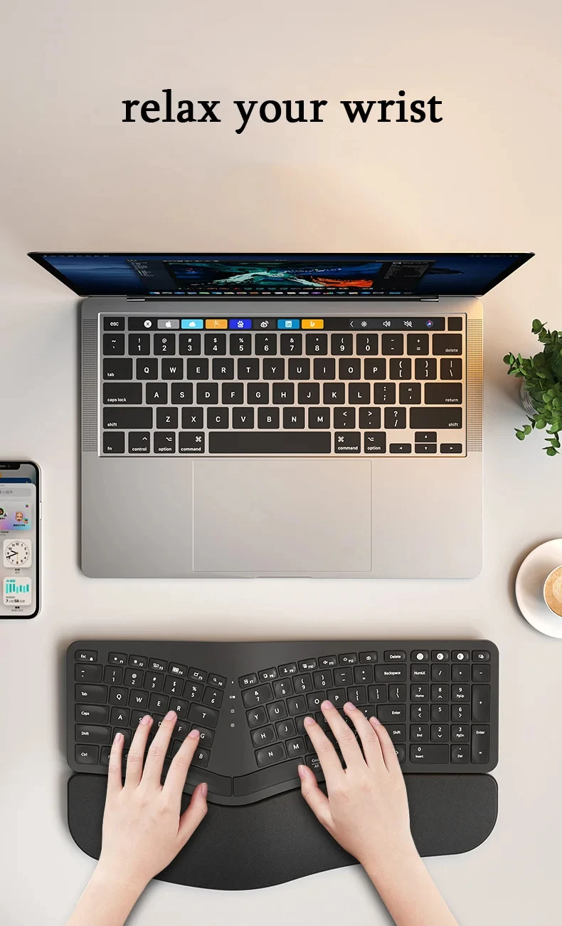 White Backlit Ergonomic Split Keyboard - Wireless & Rechargeable