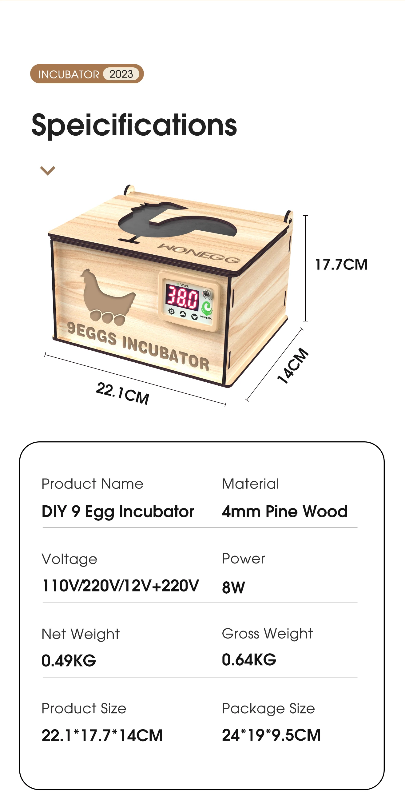 Wonegg Water Bed Incubation Fully Automatic Small 9 Egg Setter Constant ...