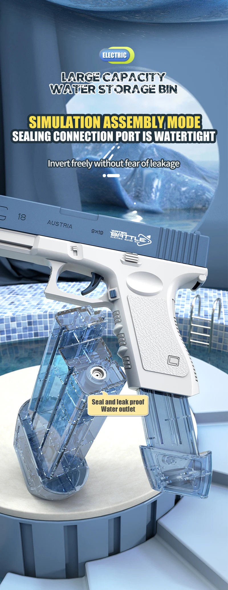 Zhorya Electric Water Gun Automatic Squirt Glock Drum Version Water ...