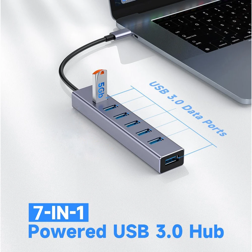 7 Port Type C Usb Hub 3.0 5gbps Fast Data Splitter Transfer Multi ...