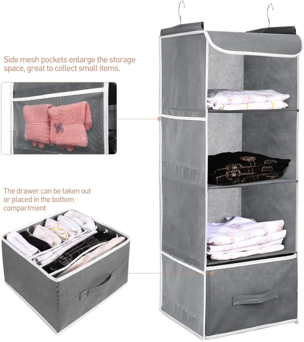 4 Shelf Hanging Wardrobe Organiser Hanging Wardrobe Storage Shelf for ...