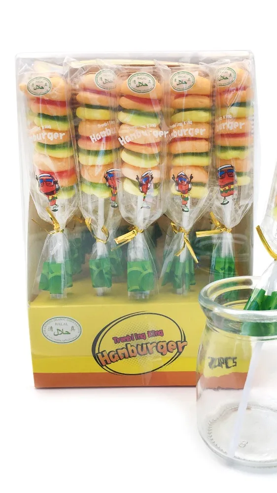 Oem Halal Soft Chewy Hamburger Shape Burger Candy Jelly Gummy Lollipop ...
