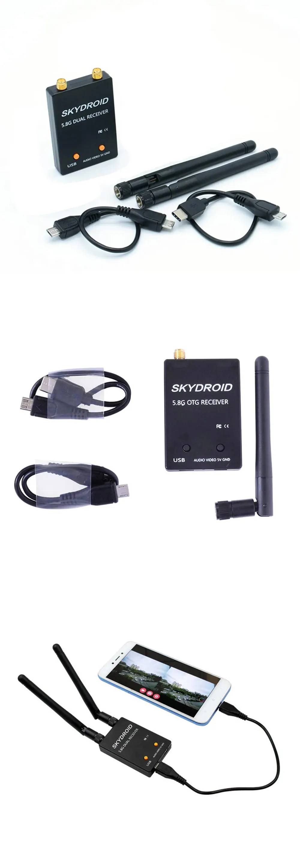 Skydroid 5.8G UVC Dual Antenna 150CH Audio FPV Receiver for Android ...