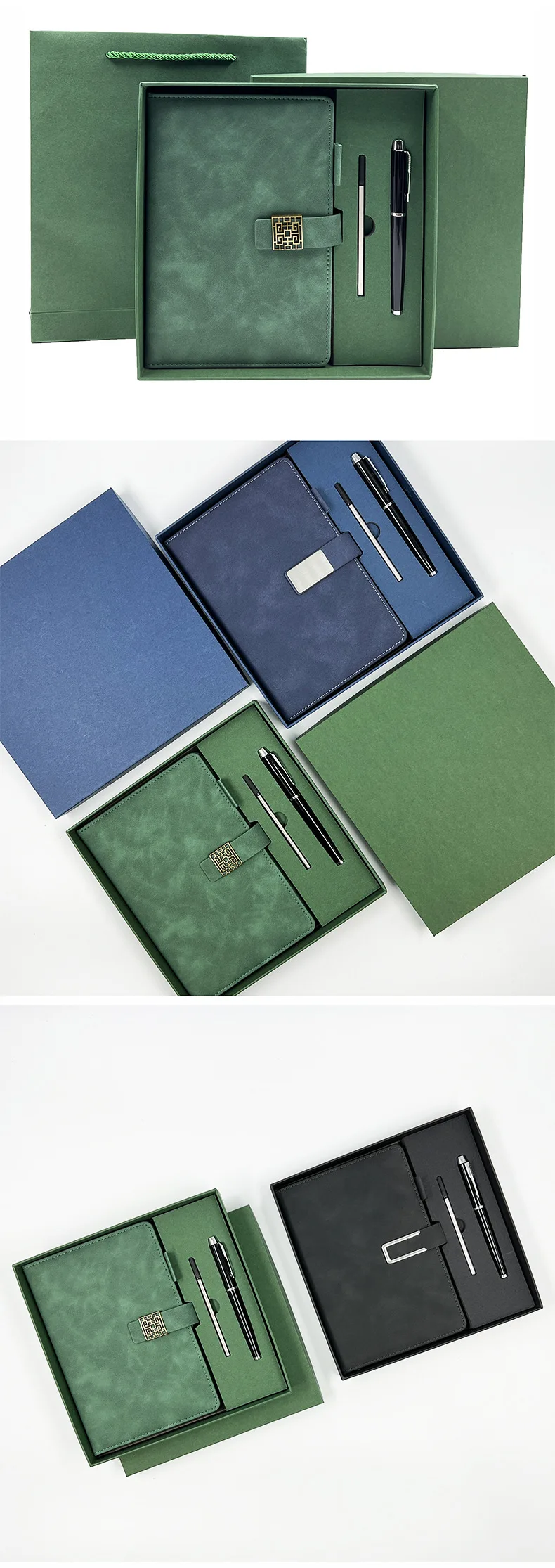 Custom Luxury Pu Leather Hardcover Notebook Stationary Set With Pen USB ...