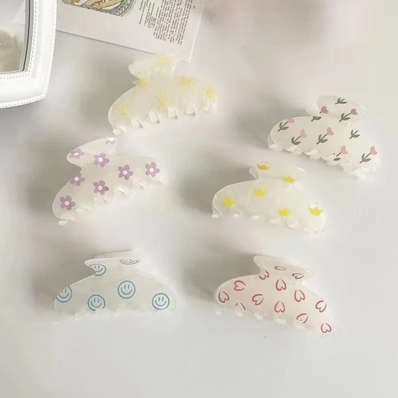 New Arrival Smile Heart Flower Spring Hair Claw Multicolour Acetic Acid ...