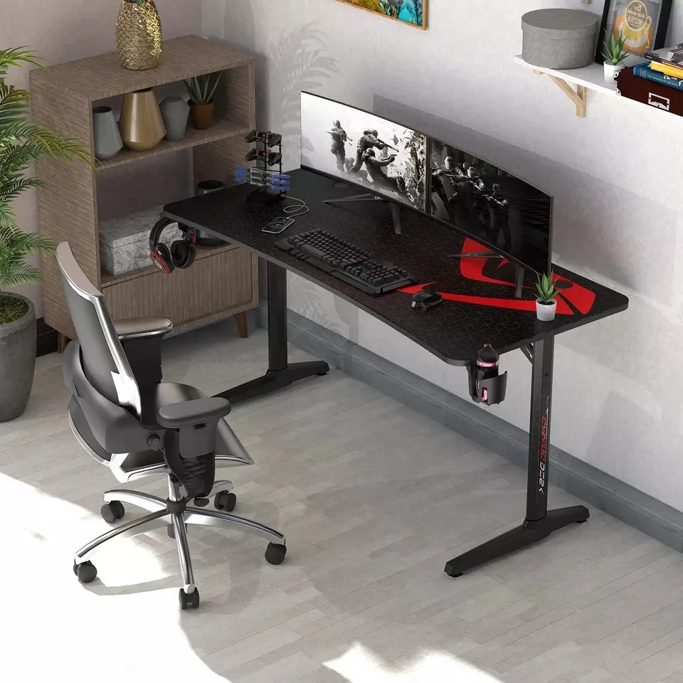 Carbon Fiber Texture Black Computer Gaming Table With Cable Management ...