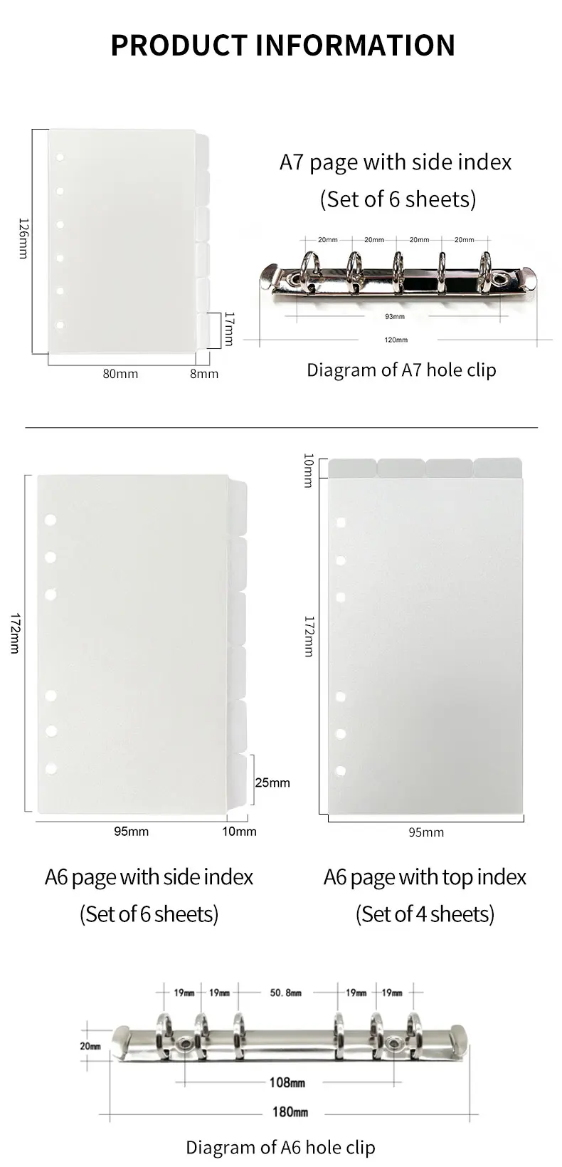 Custom Transparent A6 Plastic Index Pages for Planners