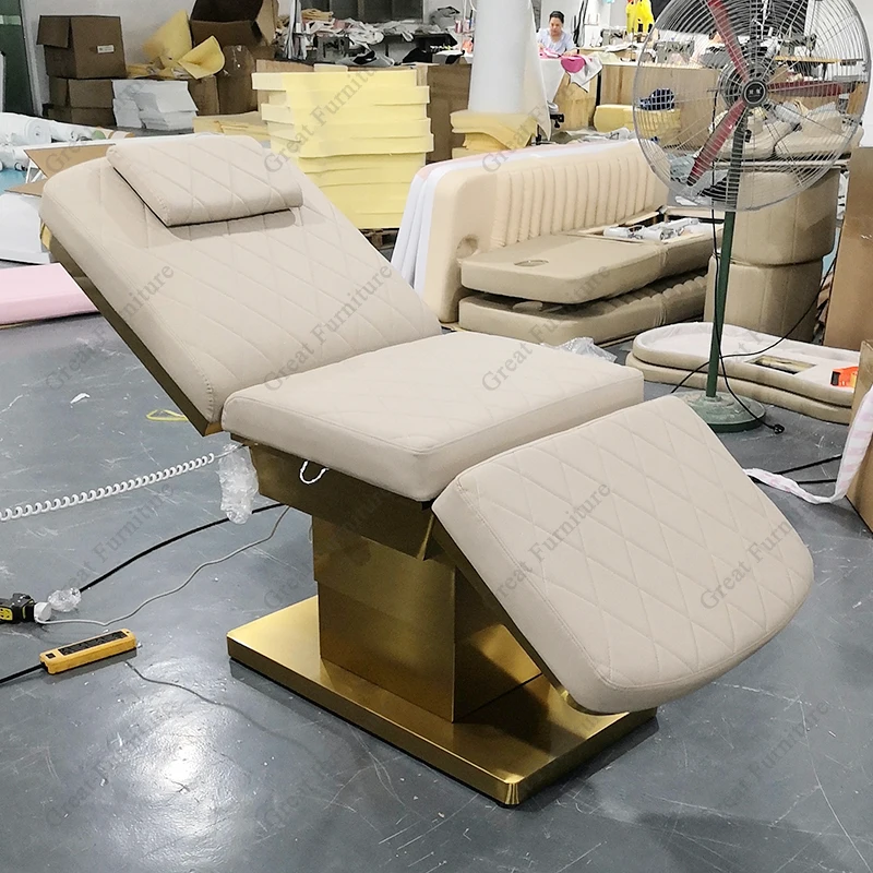 Luxury Gold Medical Beauty Salon Bed - 3 Motors Electric Massage Table ...