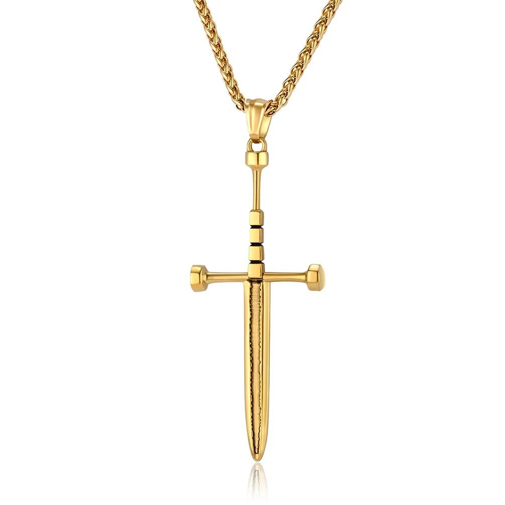 Retro Knight Ancient Sword Weapon Cross Titanium Steel Pendant Necklace ...