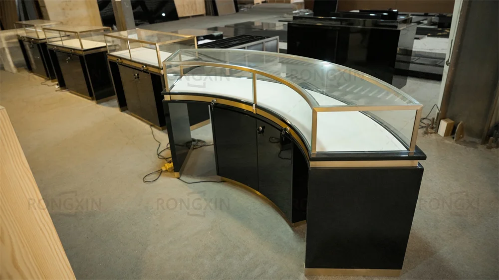 Retail Store Design Wooden Tempered Glass Reception Counter Display ...