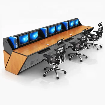 Wooden Tabletop Office Computer Console Desk Security Command Center Monitor Table Conference ...