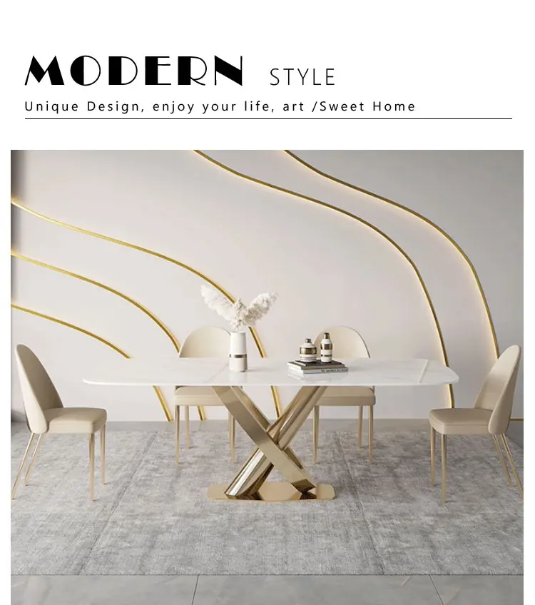 Luxury Rectangular Sintered Stone Dining Table Set 6 Seater