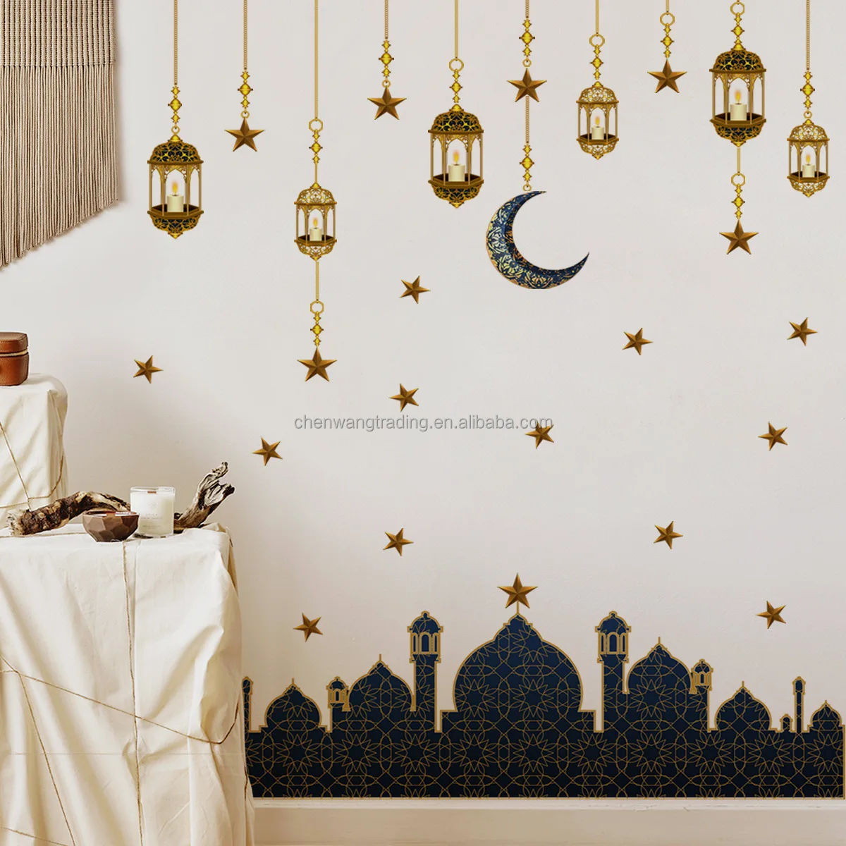 20x30cm 8 Sheets Ramadan Kareem Window Stickers Lantern Moon Window ...